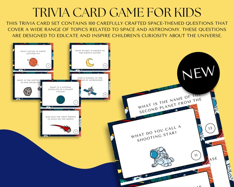 Space Trivia Cards Set, Trivia Game Printable, Trivia Night, Question ...