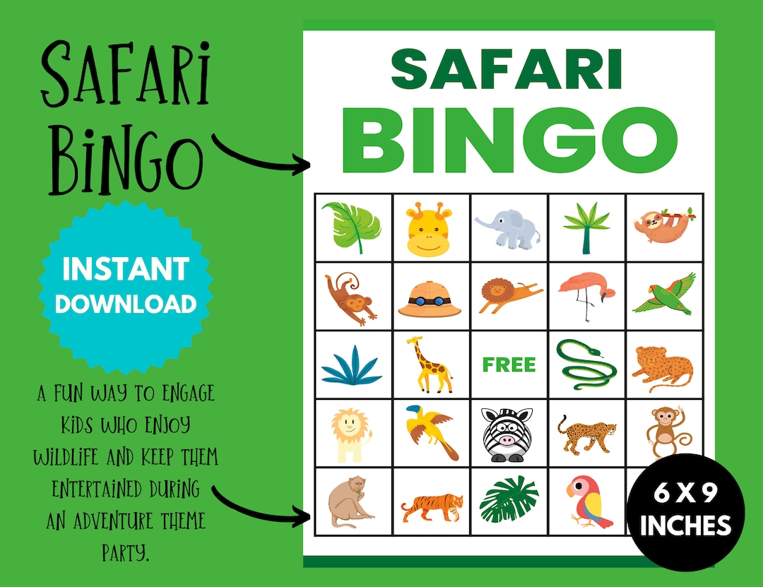 Safari Bingo Cards, Printable Educational Jungle Party Game, Fun ...