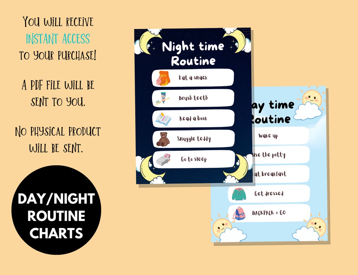 Routine Chart for Kids, Printable Morning & Evening Responsibility ...