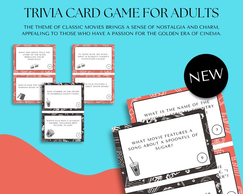 Classic Movies Trivia Cards Set, Trivia Game Printable, Trivia Night ...