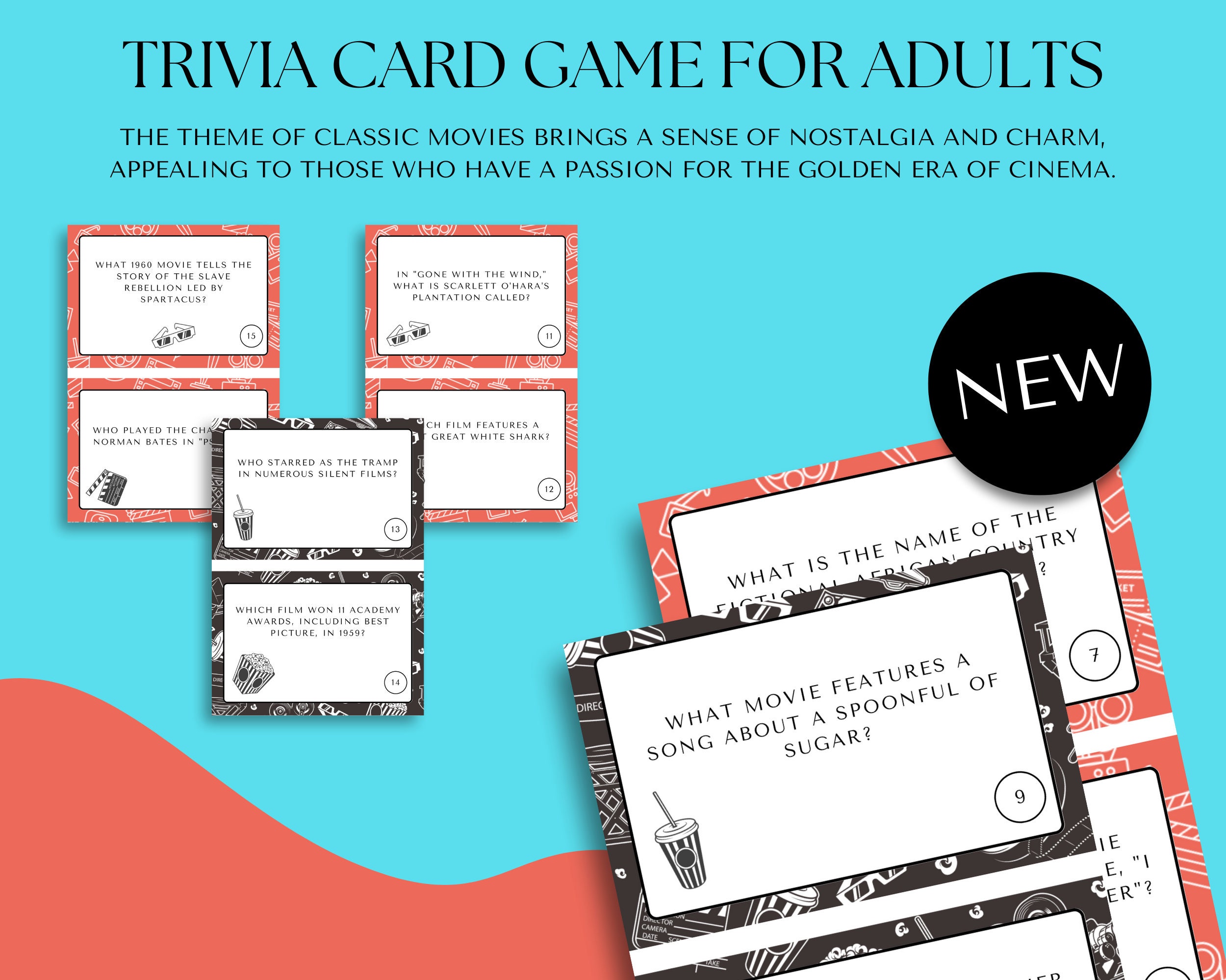 Classic Movies Trivia Cards Set, Trivia Game Printable, Trivia Night ...