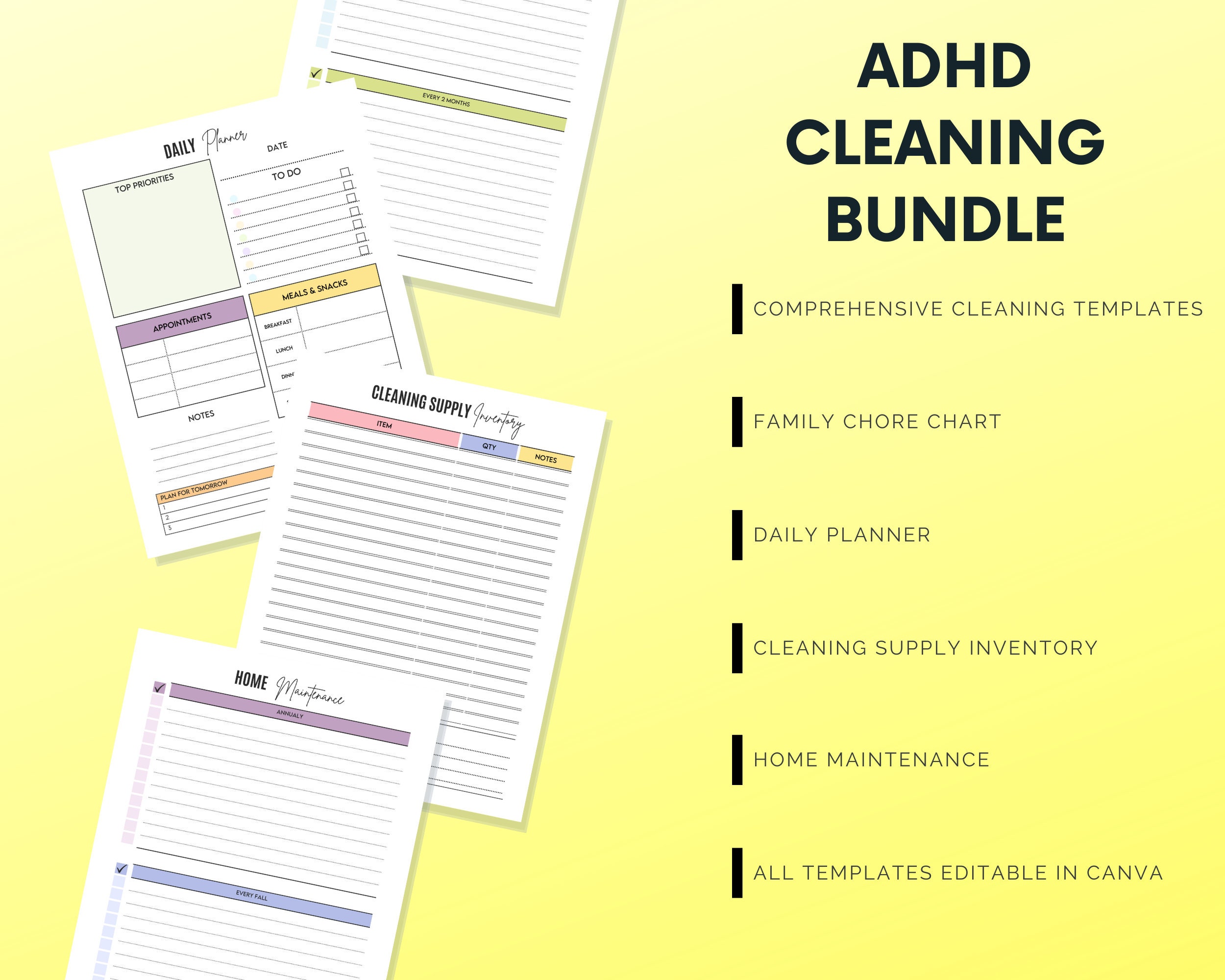 ADHD Cleaning Checklist Bundle Printable ADHD Cleaning - Etsy