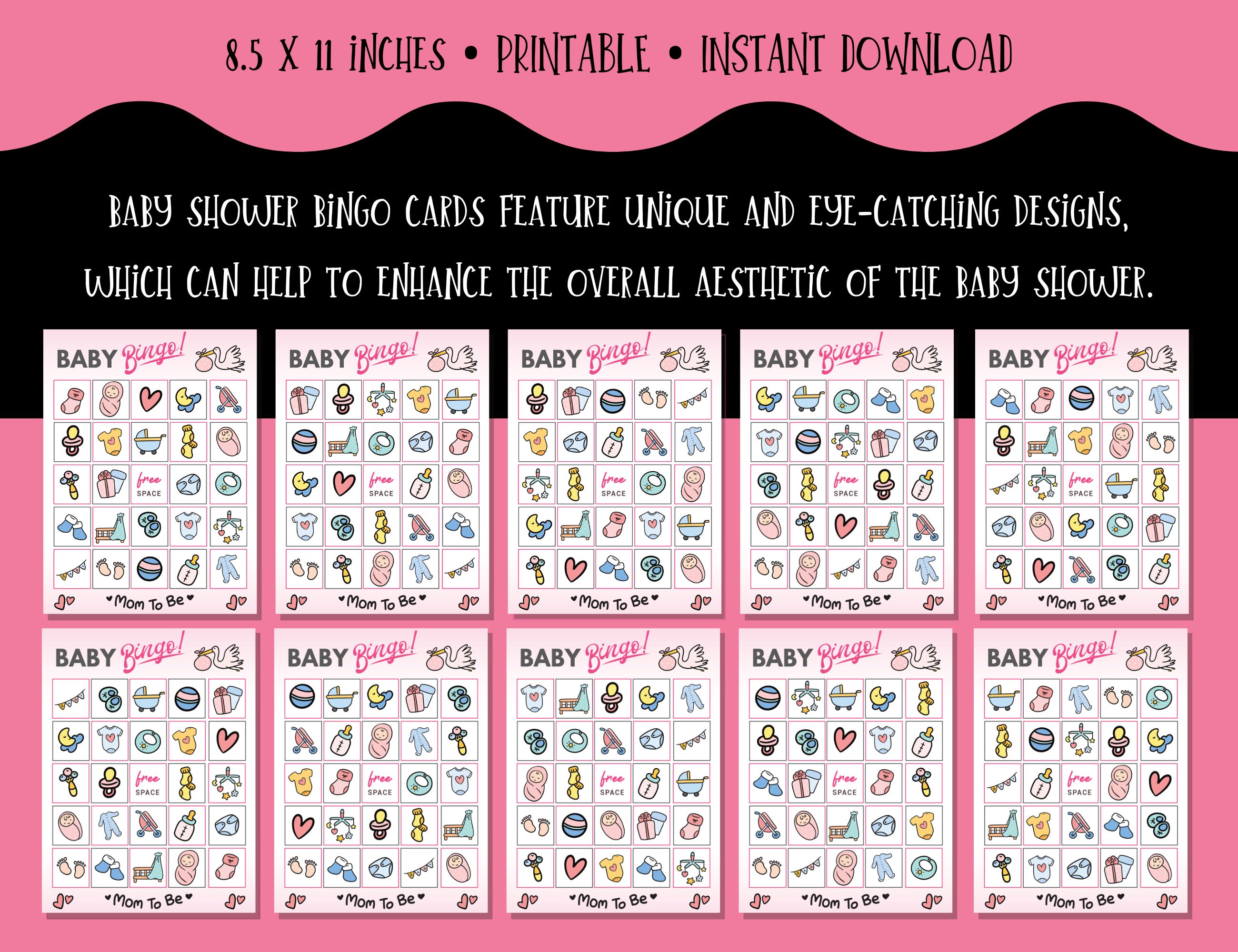 Baby Shower Bingo Printable, Baby Girl Bingo Printable, Baby Shower ...