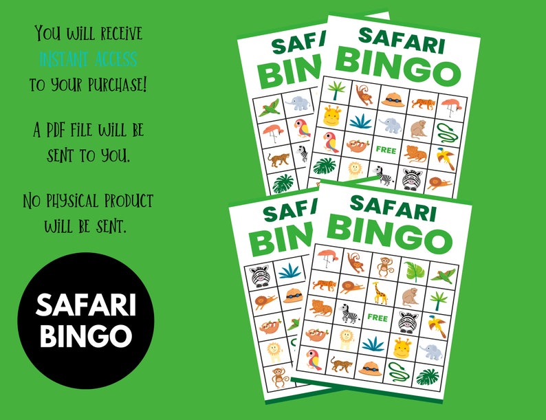 Safari Bingo Cards, Printable Educational Jungle Party Game, Fun ...