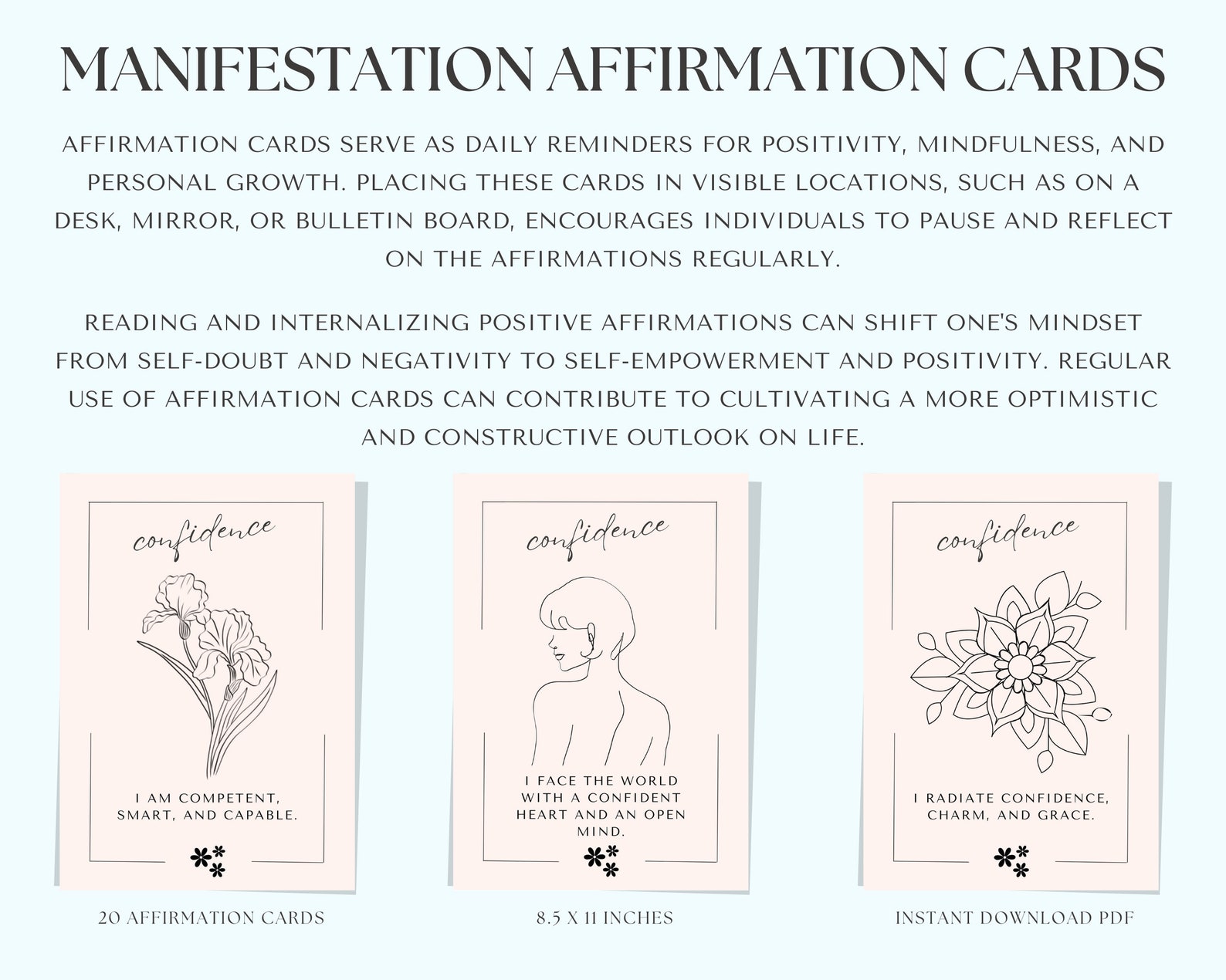 Confidence Boosting Affirmation Cards, Printable Affirmation Card Deck ...