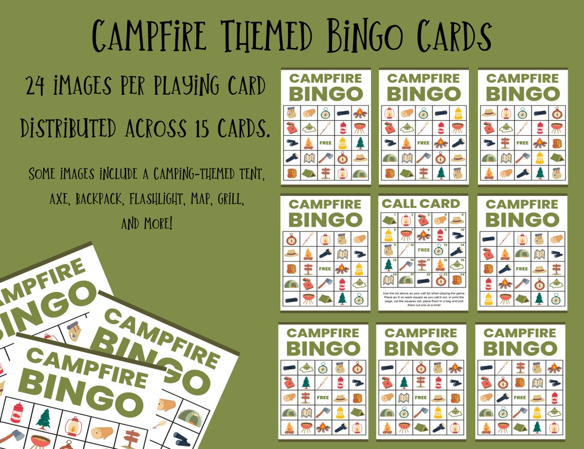 Camping Bingo Cards Printable Outdoor Kids Adventure & - Etsy
