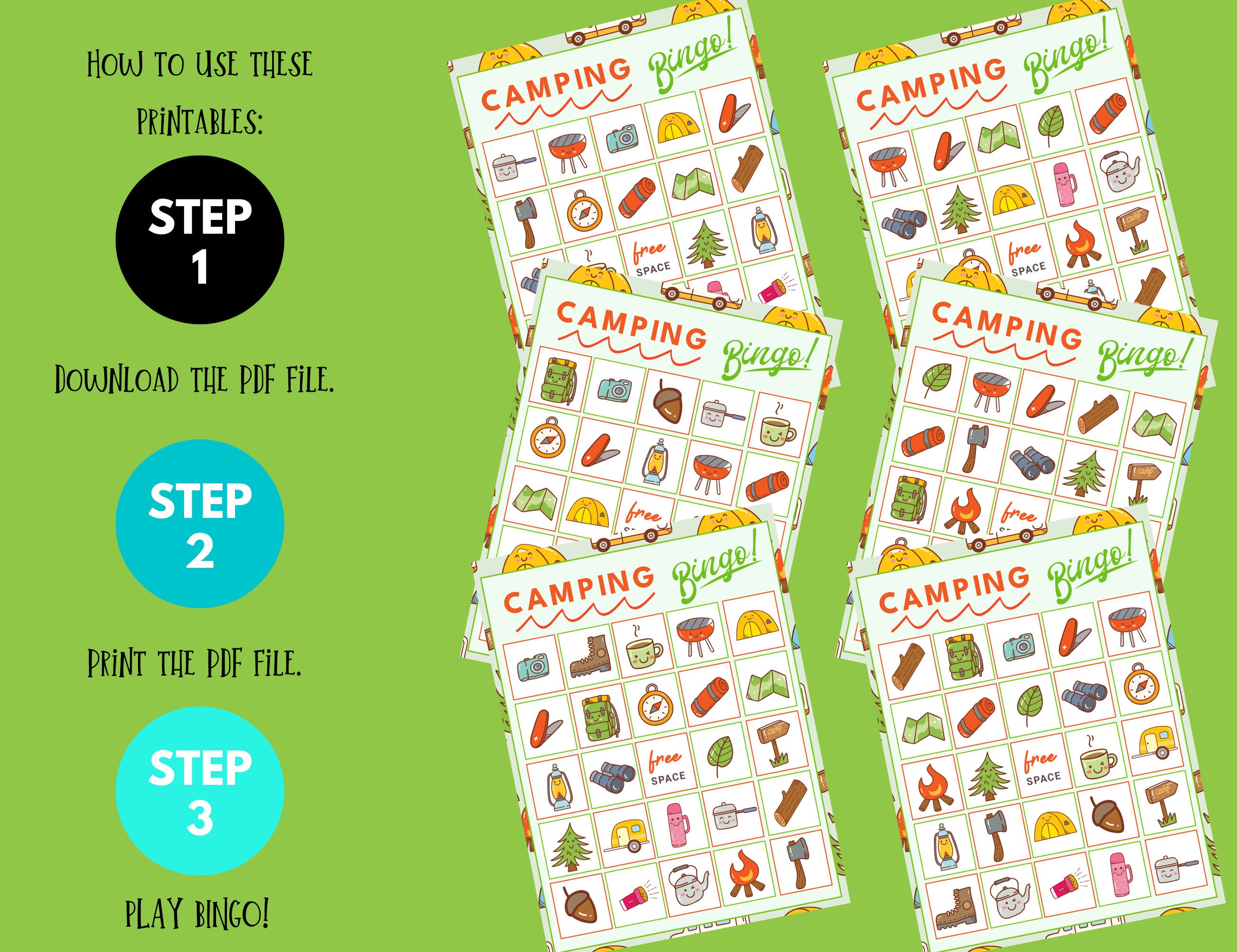 Camping Bingo Cards, Printable Outdoor Kids Adventure & Bonding Game ...