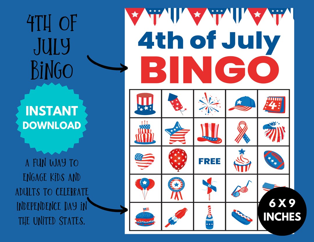 4th of July Bingo Cards, Printable Patriotic Party Game, Fun ...