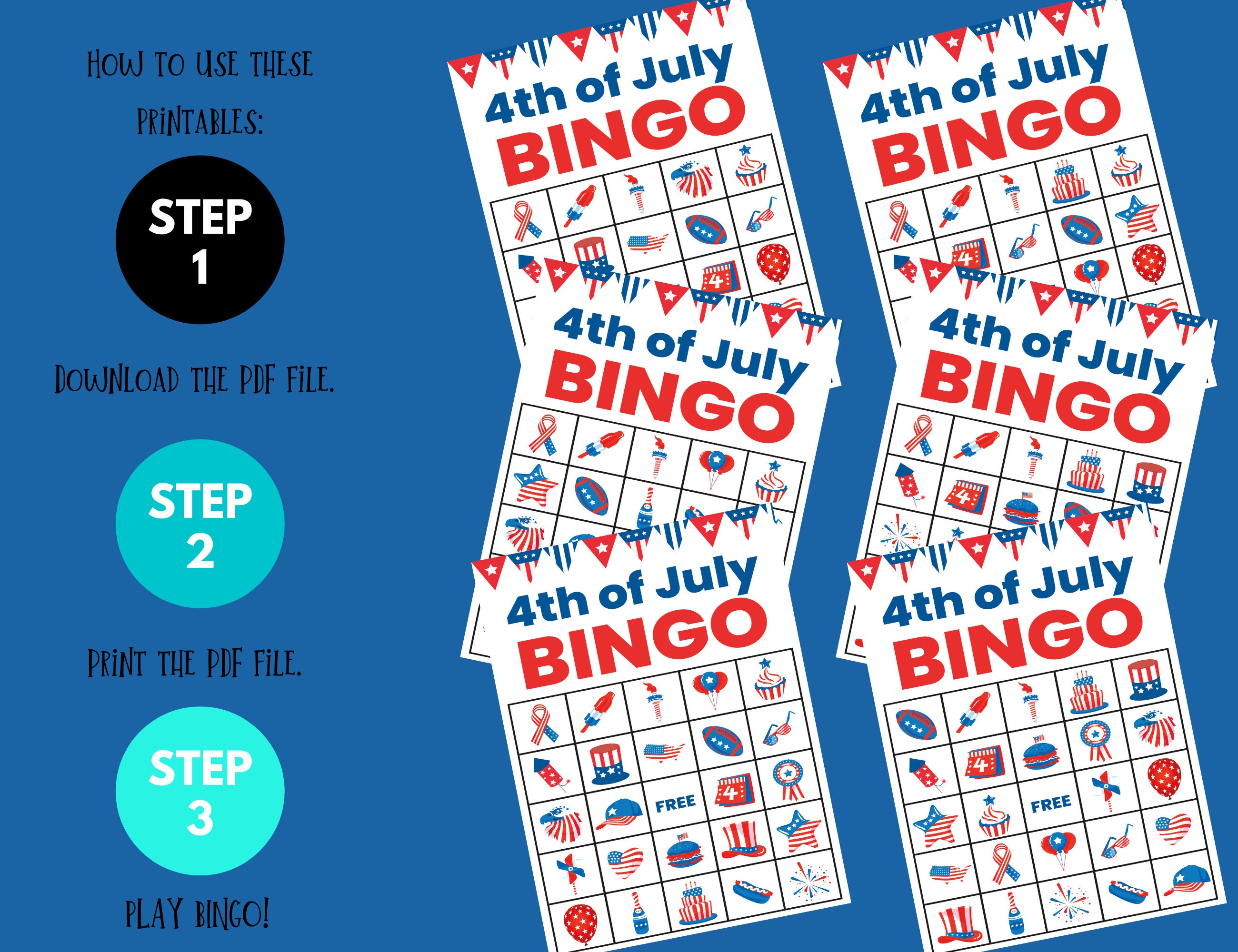 4th of July Bingo Cards, Printable Patriotic Party Game, Fun ...