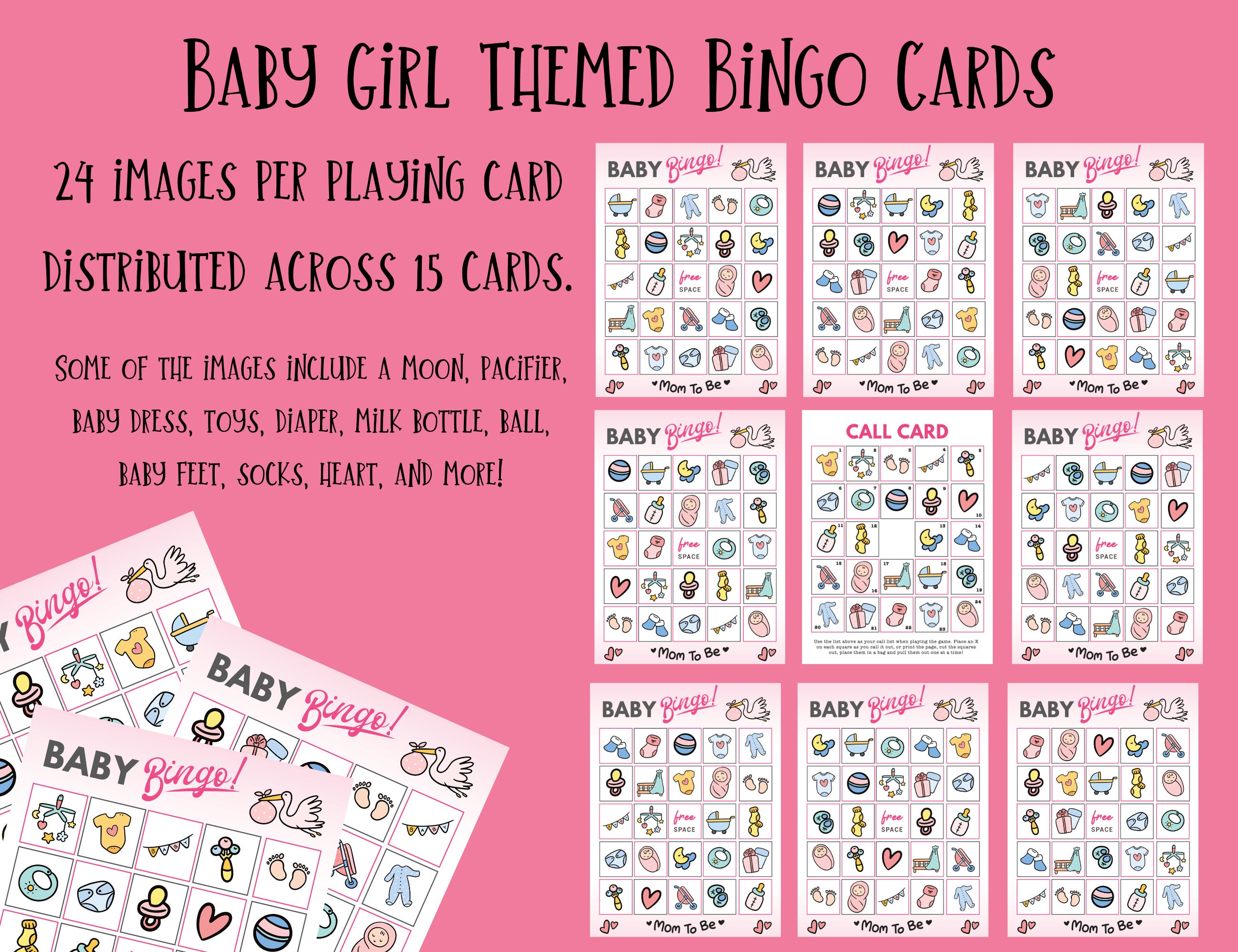 Baby Shower Bingo Printable, Baby Girl Bingo Printable, Baby Shower ...