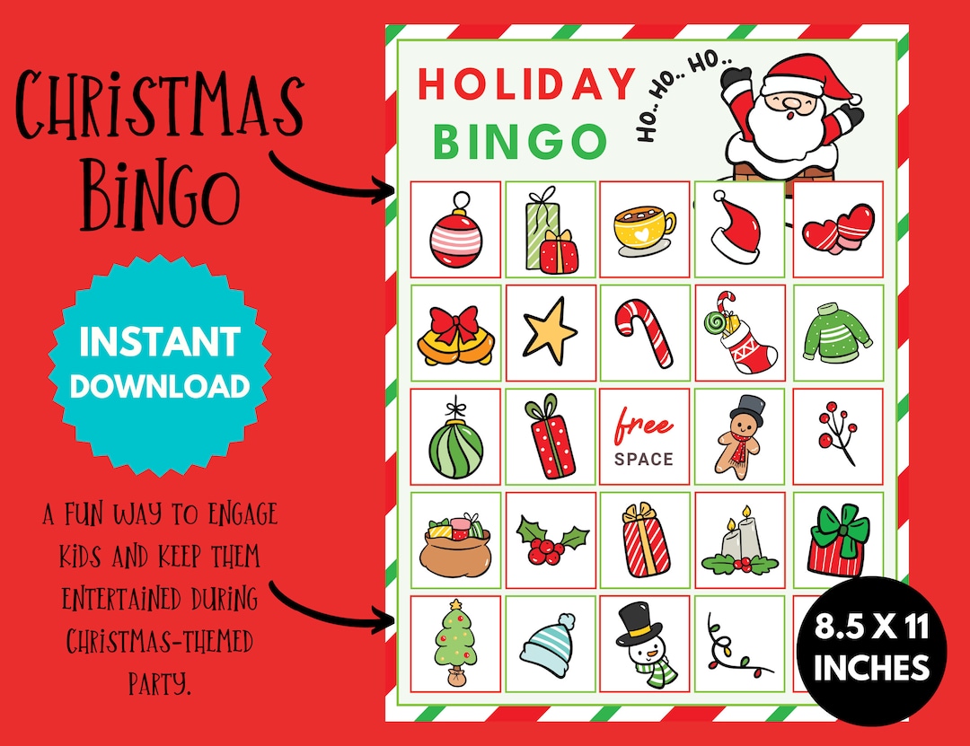 Christmas Bingo Cards, Printable Holiday Party Game, Fun Festive Winter ...