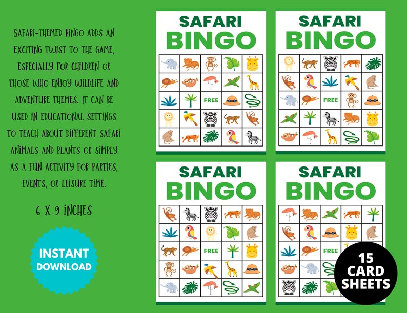 Safari Bingo Cards, Printable Educational Jungle Party Game, Fun ...