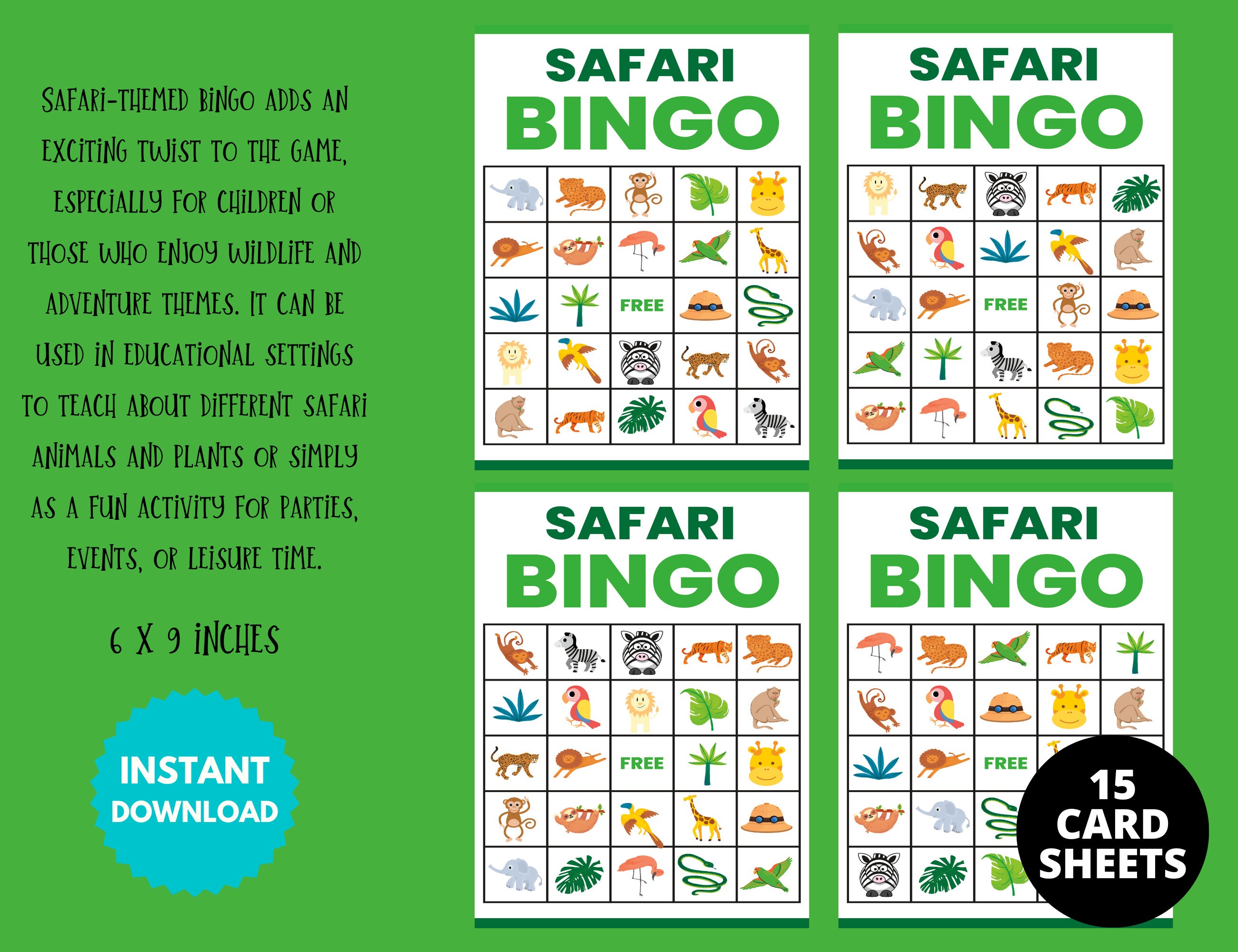Safari Bingo Cards, Printable Educational Jungle Party Game, Fun ...