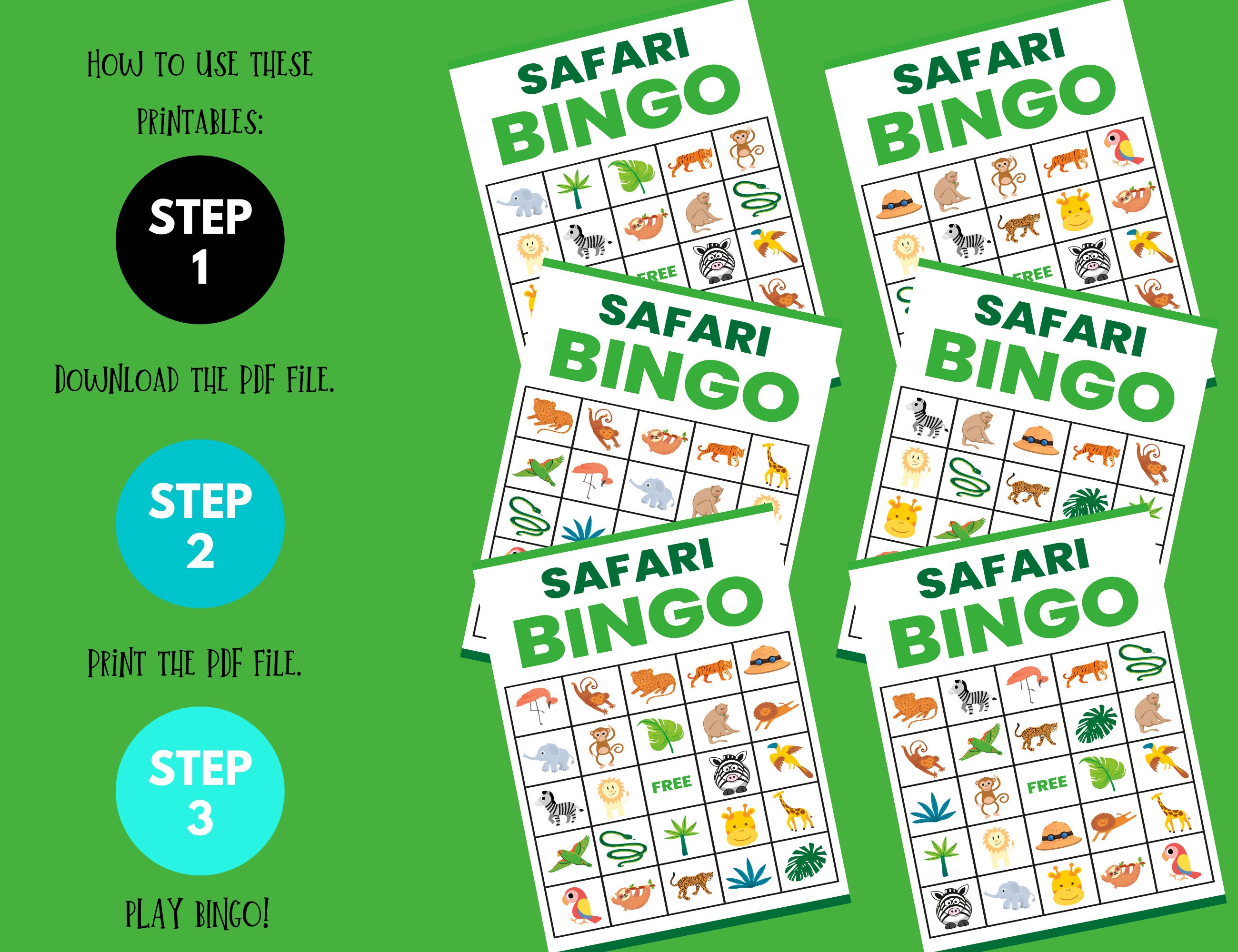Safari Bingo Cards, Printable Educational Jungle Party Game, Fun ...