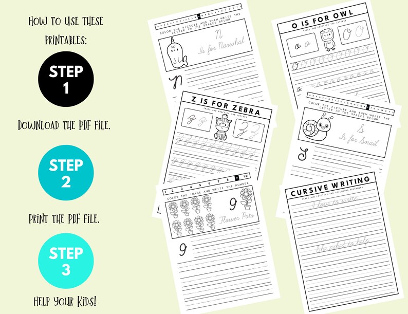 Cursive Handwriting Worksheets for Kids, Printable Cursive Writing ...
