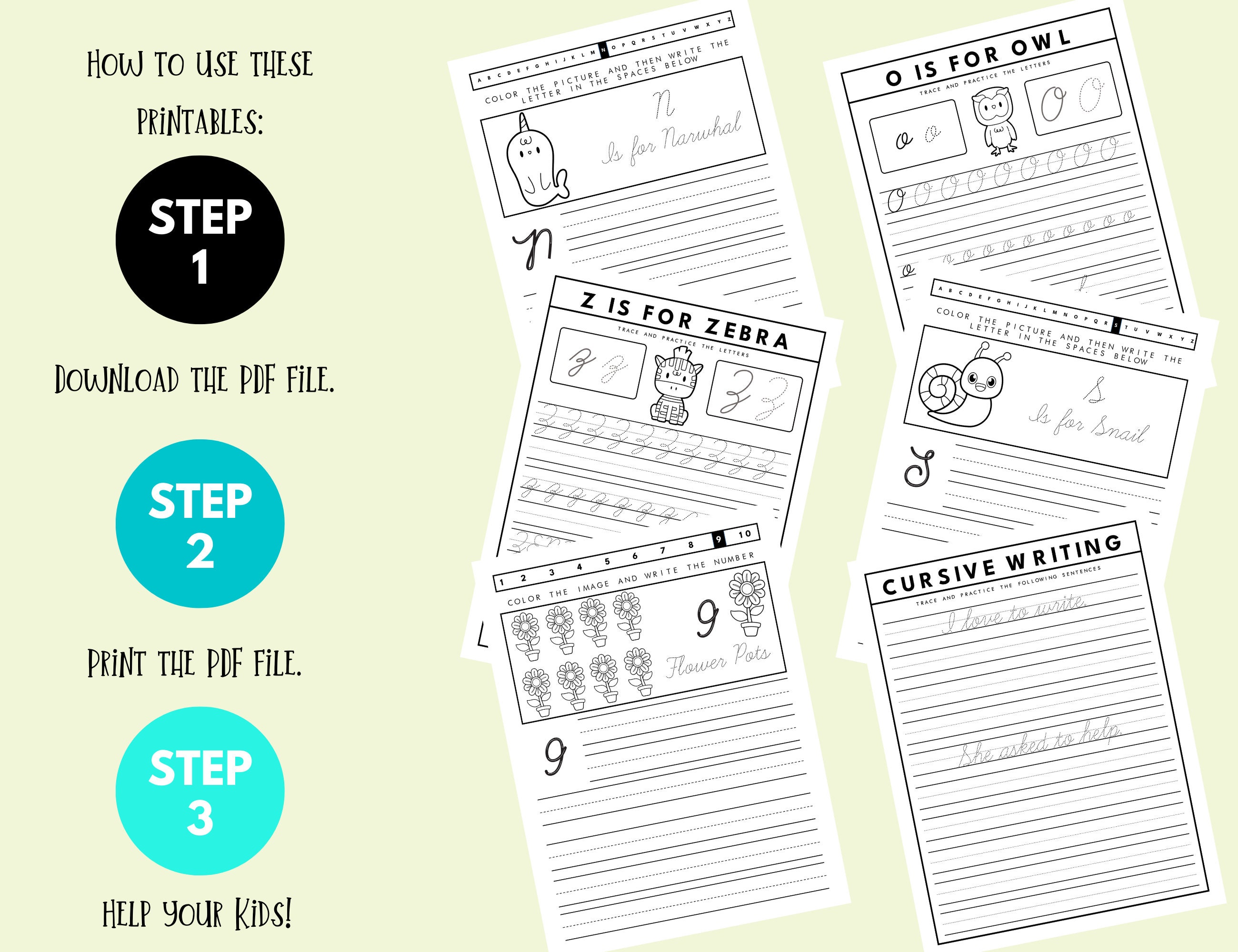 Cursive Handwriting Worksheets for Kids Printable Cursive - Etsy
