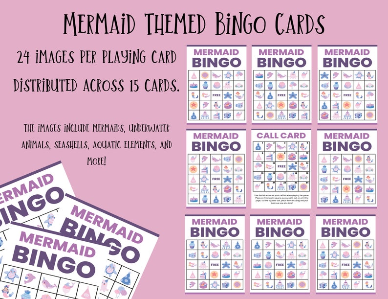 Mermaid Bingo Cards, Printable Under the Sea Party Game, Fun Ocean ...