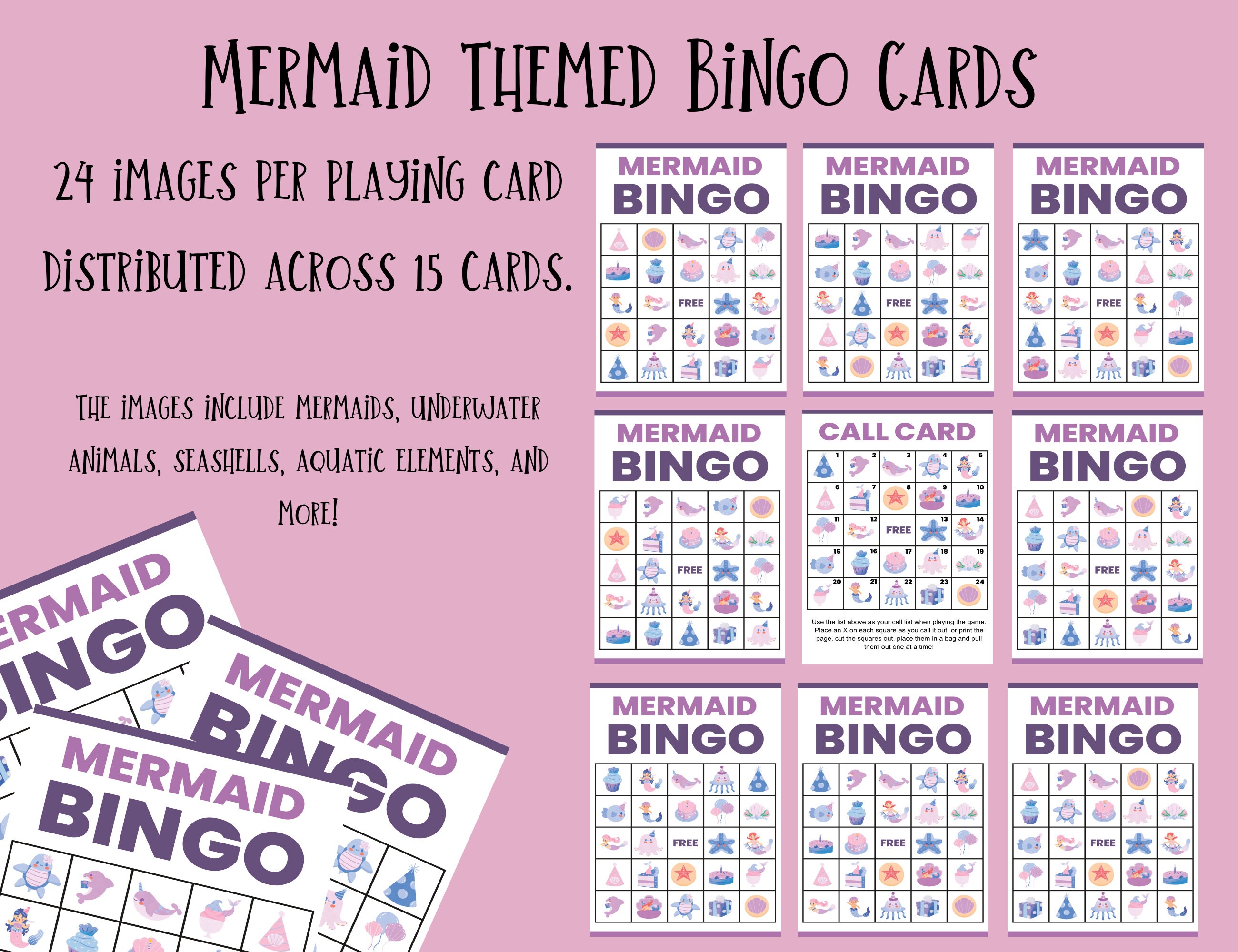 Mermaid Bingo Cards, Printable Under the Sea Party Game, Fun Ocean ...