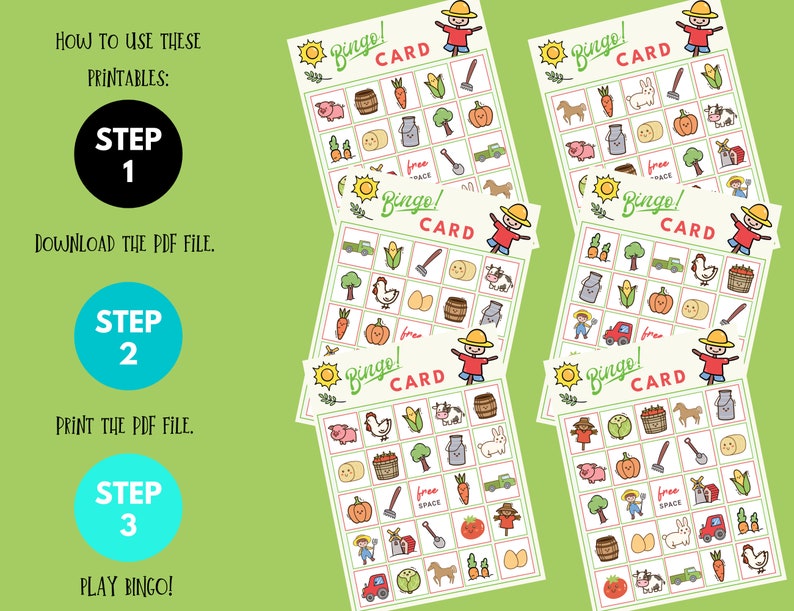 Farm Bingo Cards, Printable Barnyard Entertaining Game for All Ages ...