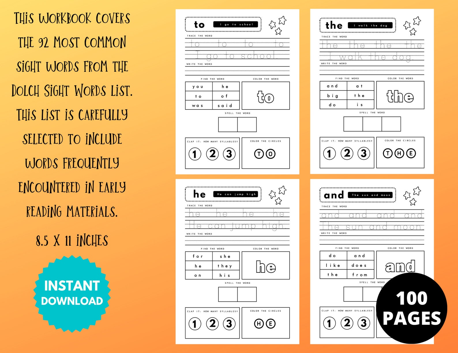 Printable Dolch Sight Word Worksheets for Pre-k & Kindergarten ...