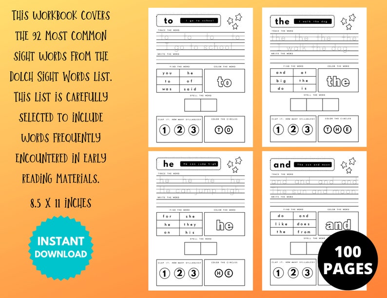 Printable Dolch Sight Word Worksheets for Pre-k & Kindergarten ...