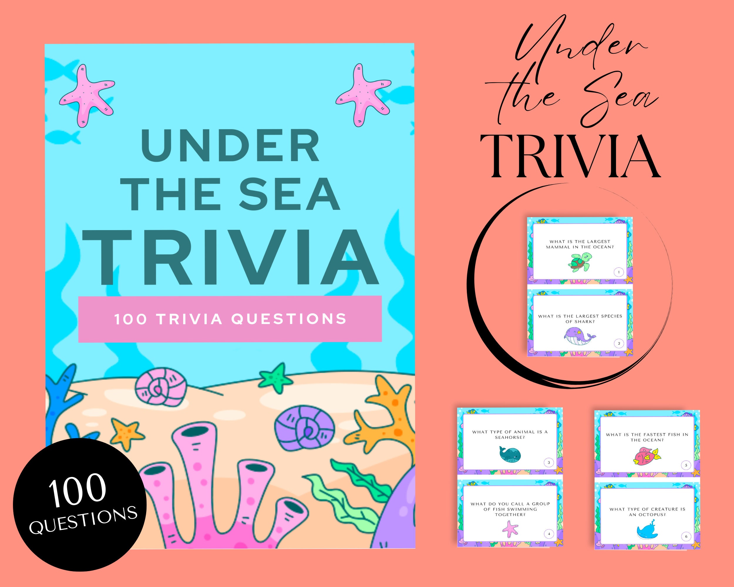 Under the Sea Trivia Cards Set, Trivia Game Printable, Trivia Night ...