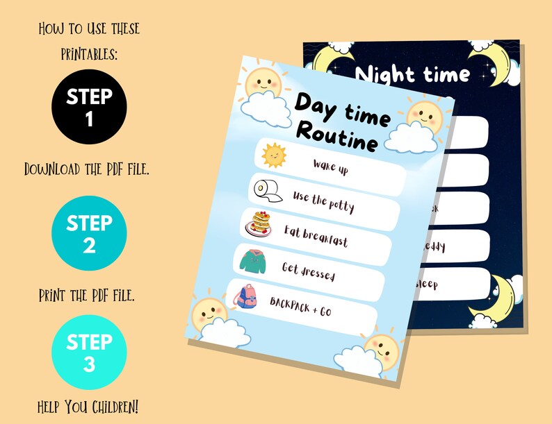 Routine Chart for Kids, Printable Morning & Evening Responsibility ...