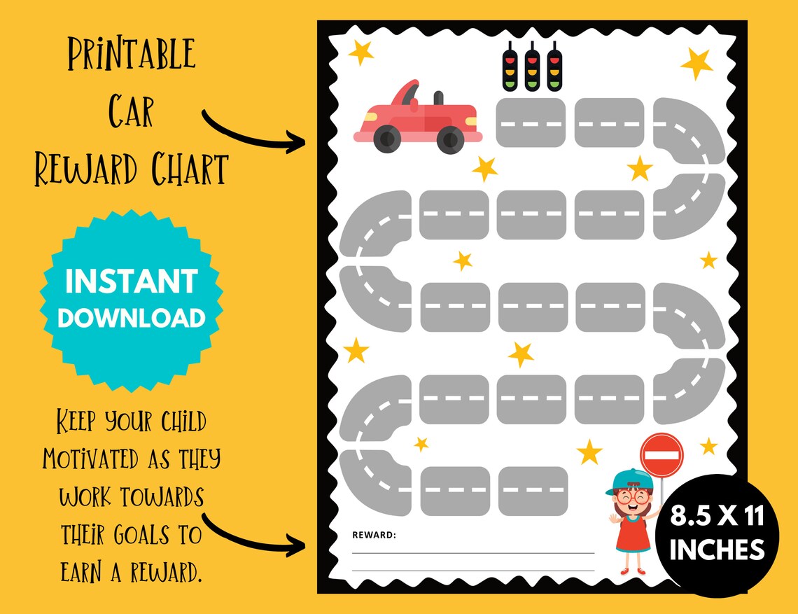 Car Reward Chart for Kids, Behavior Chart Printable, Daily Chore Chart ...