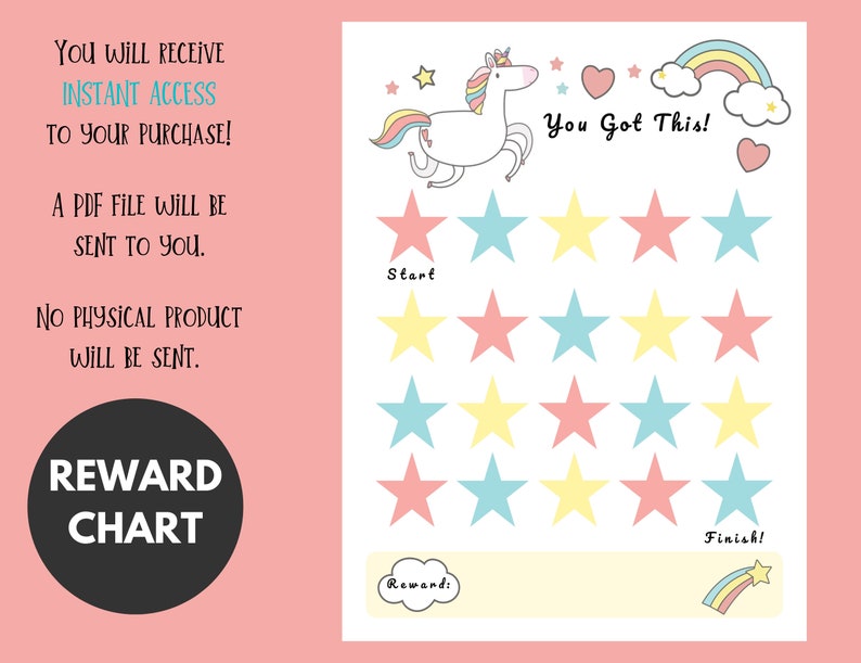 Unicorn Reward Chart for Girl, Rainbow Behavior Chart, Daily Chore ...