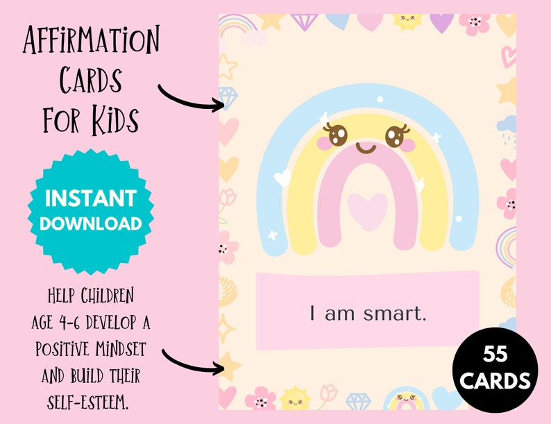 Printable Affirmation Cards for Kids Ages 4-6, Positive, Motivational ...
