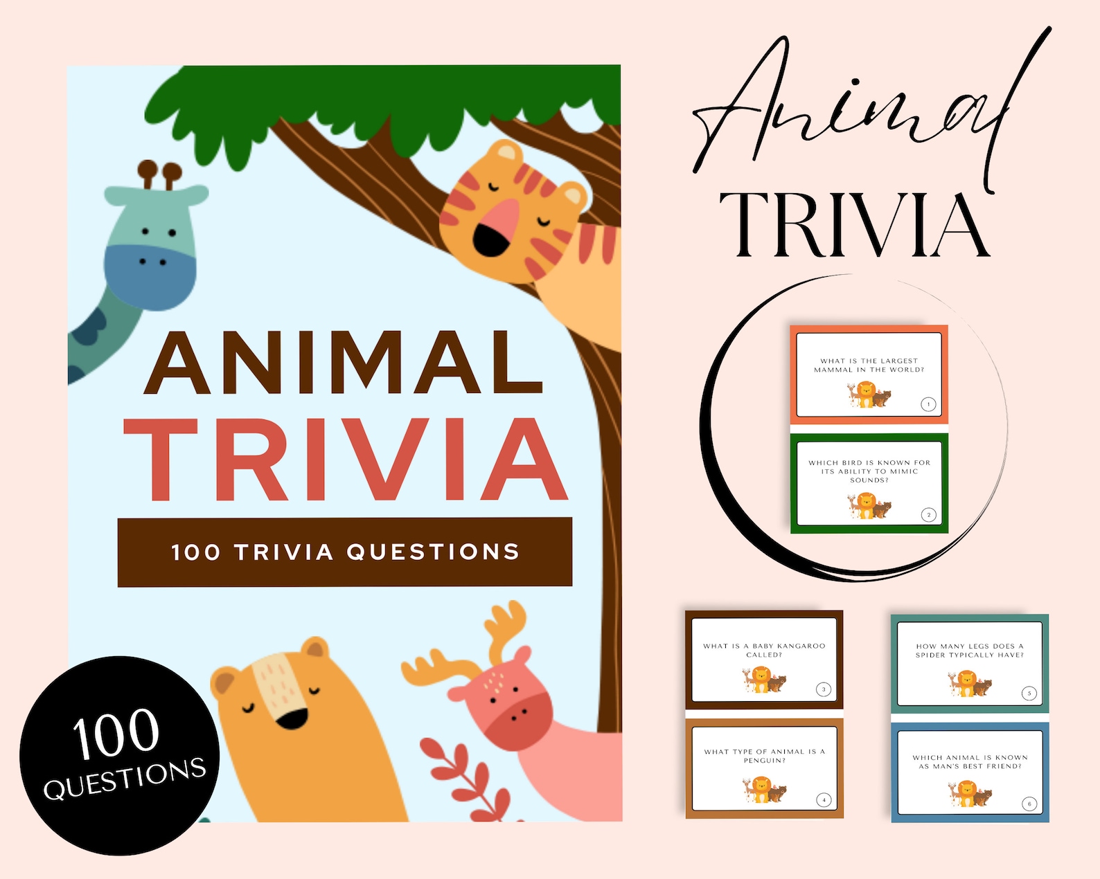 Animal Trivia Cards Set, Trivia Game Printable, Trivia Night, Question ...