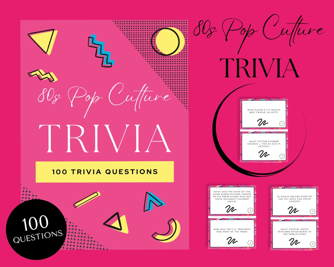 80s Pop Culture Trivia Cards Set, Trivia Game Printable, Trivia Night ...