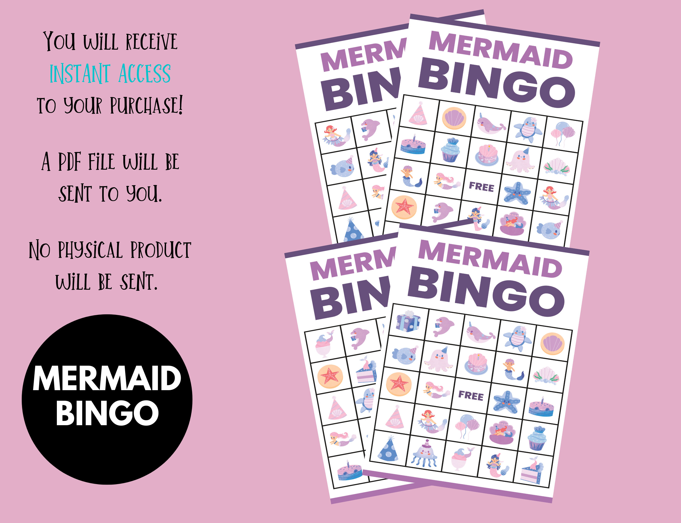 Mermaid Bingo Cards, Printable Under the Sea Party Game, Fun Ocean ...