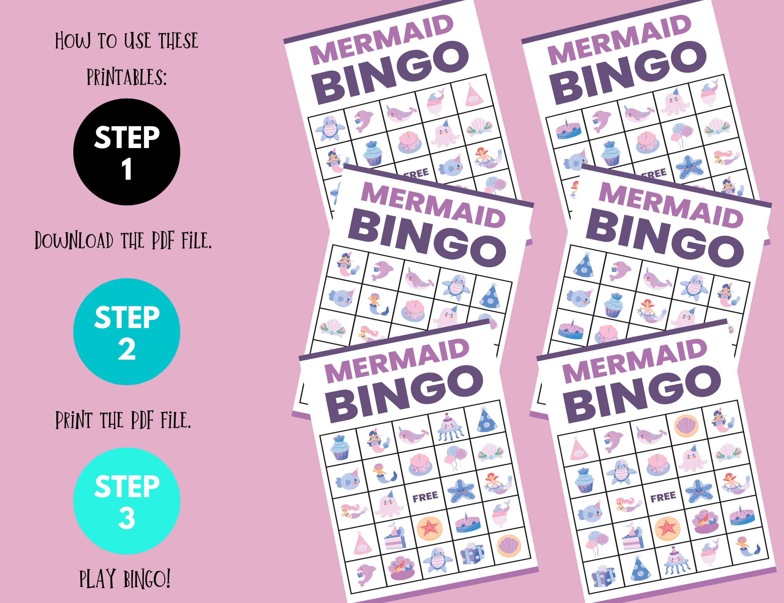 Mermaid Bingo Cards, Printable Under the Sea Party Game, Fun Ocean ...