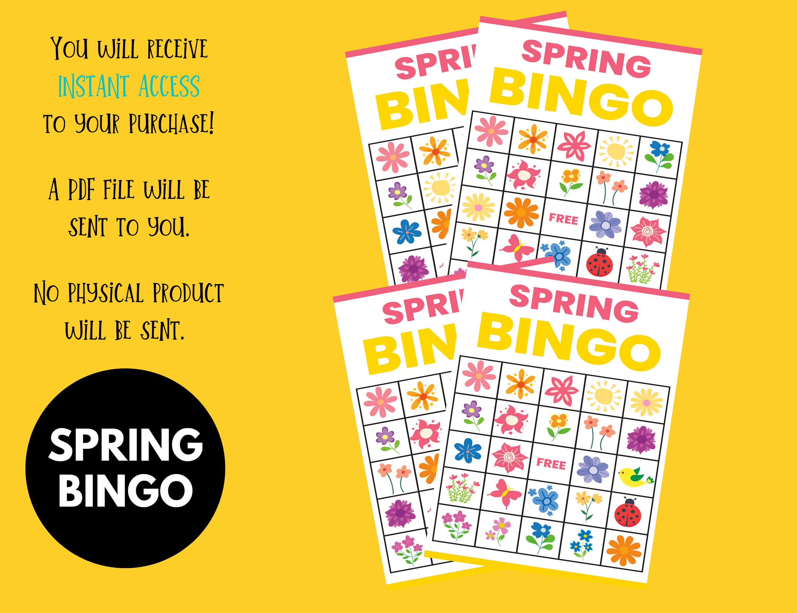 Spring Bingo Cards, Printable Springtime Easter Party Game, Fun ...