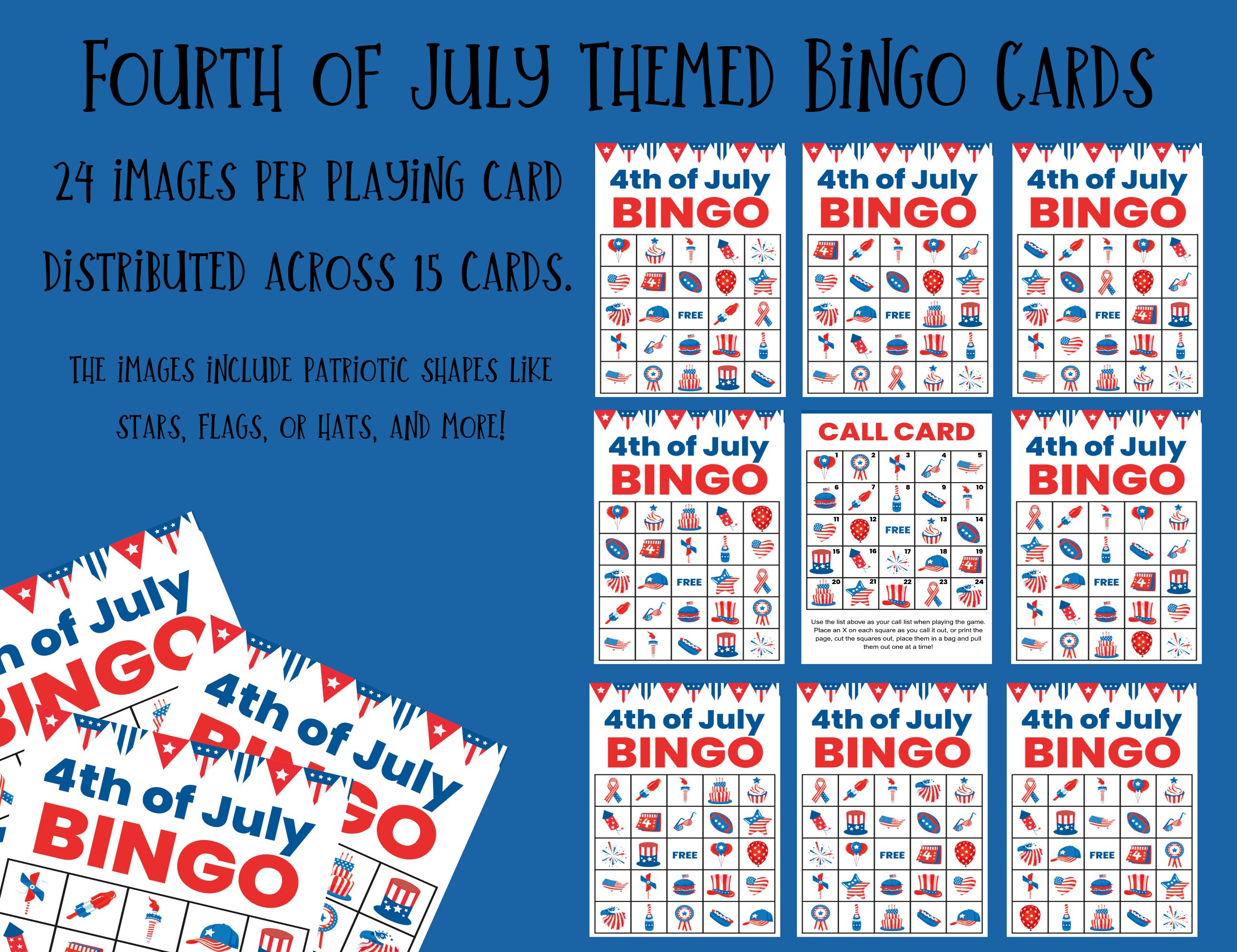 4th of July Bingo Cards, Printable Patriotic Party Game, Fun ...
