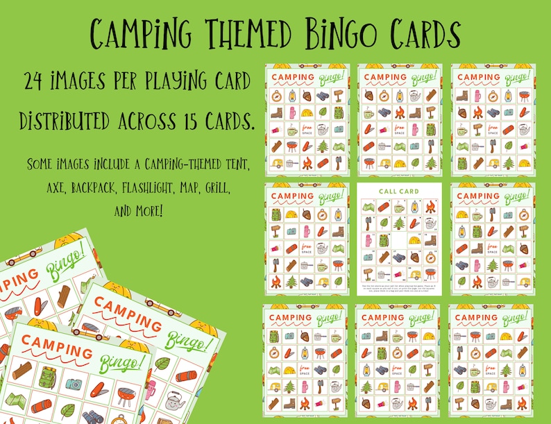 Camping Bingo Cards, Printable Outdoor Kids Adventure & Bonding Game ...
