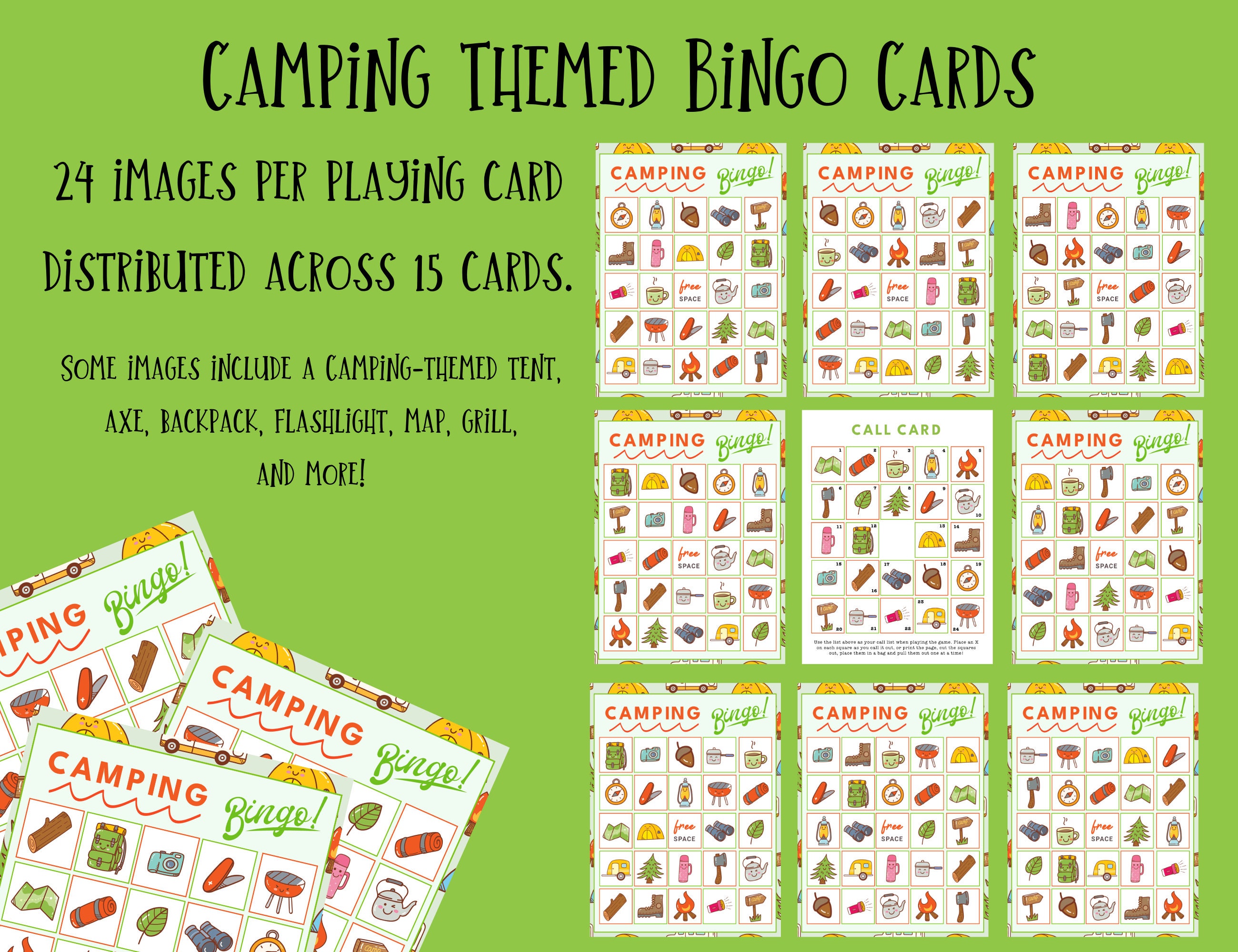 Camping Bingo Cards, Printable Outdoor Kids Adventure & Bonding Game ...