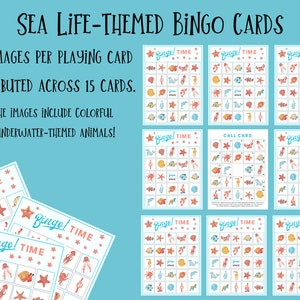 Ocean Bingo Cards With Sea Animal Friends, Printable Marine Life Party ...