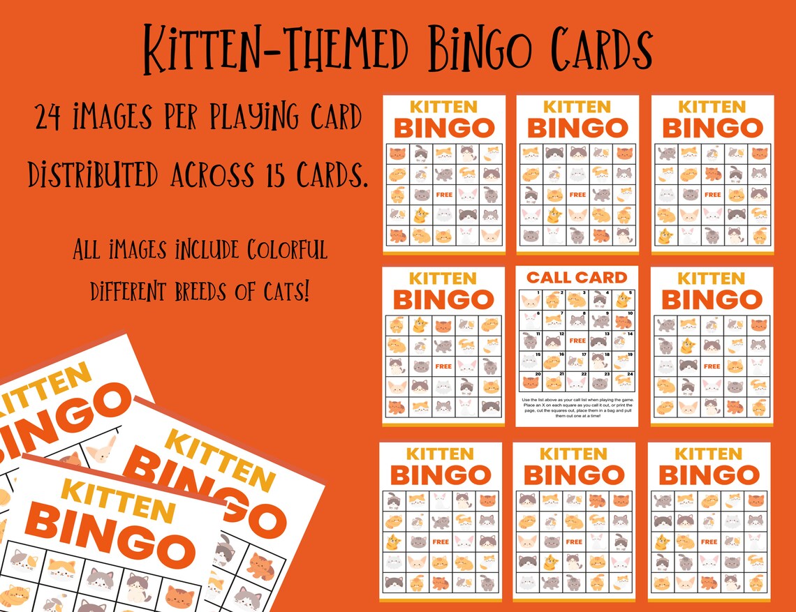Kitten Bingo Cards, Purrfectly Fun Kitty Cat Activities Gift, Birthday ...