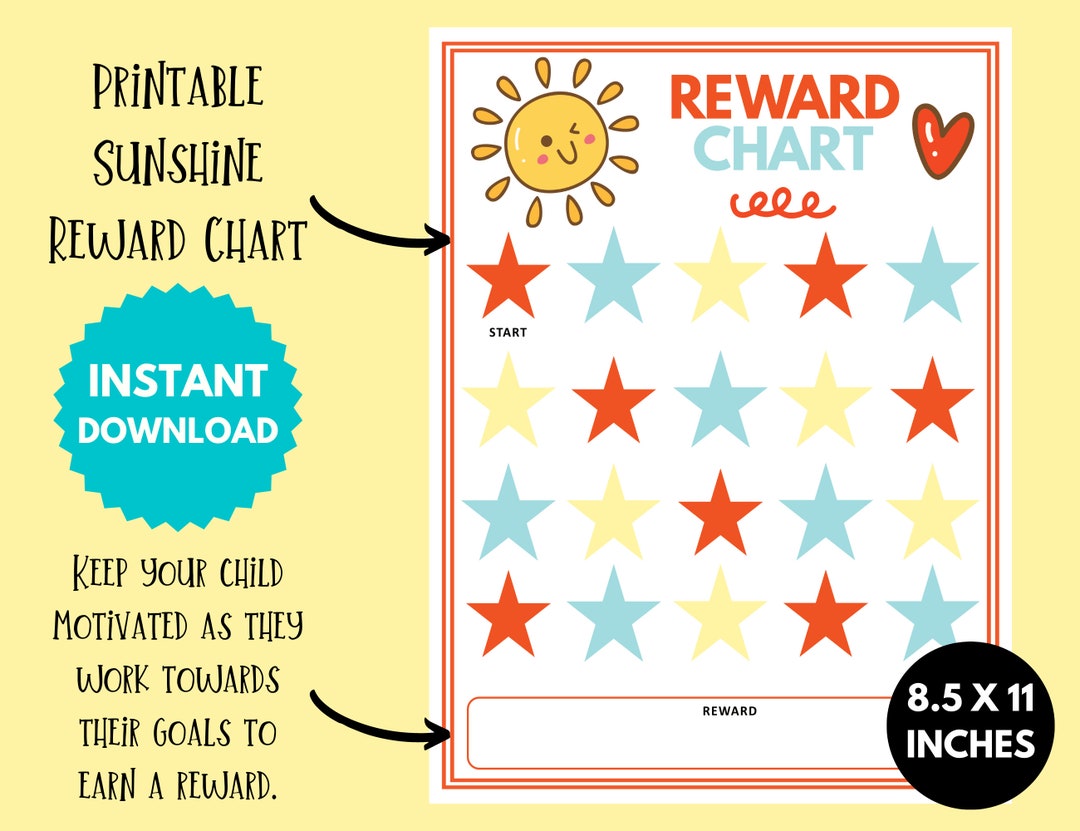 Sunshine Reward Chart for Kids, Printable Sun & Stars Behavior Chart ...