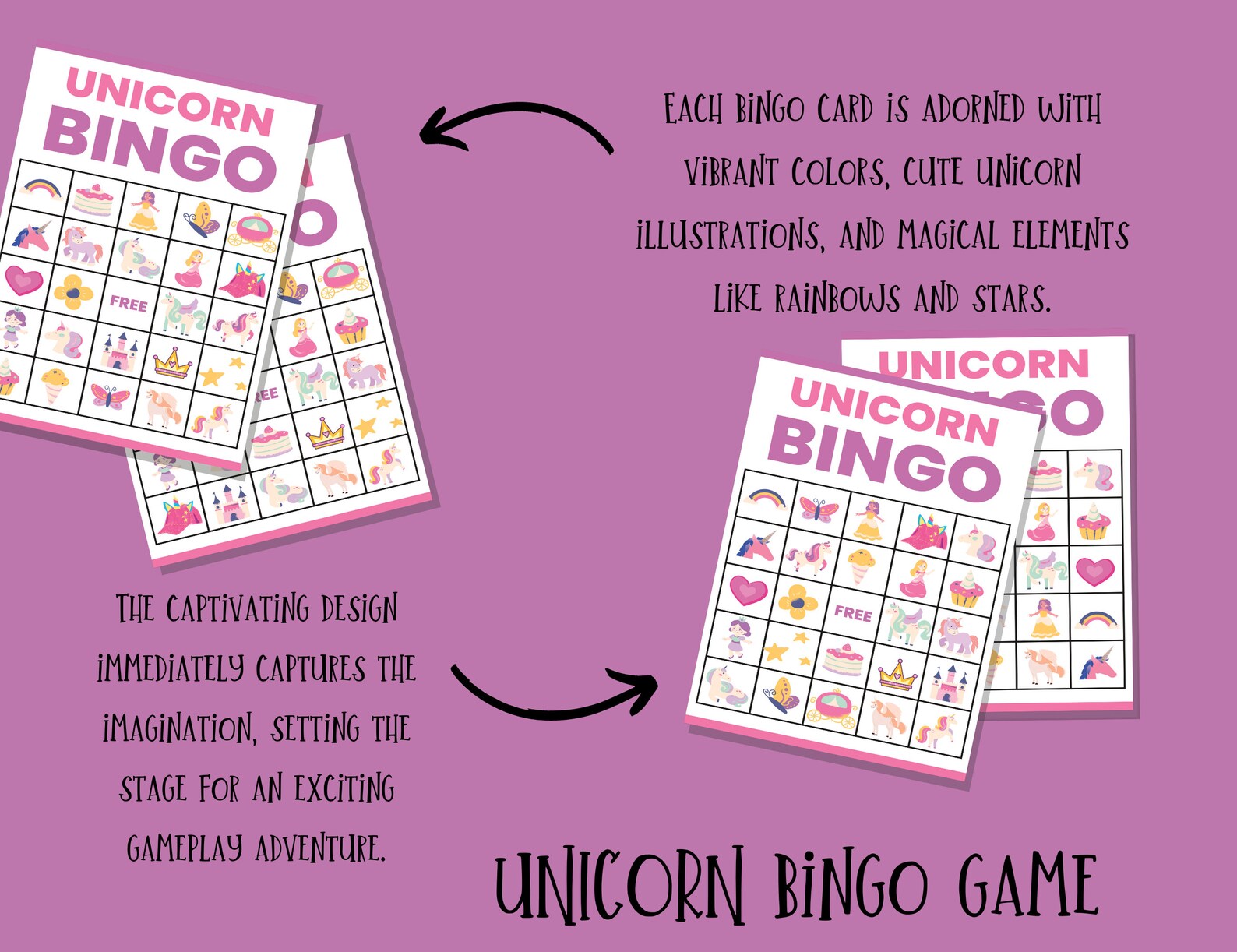 Unicorn Bingo Cards, Printable Unicorn Birthday Game, Magical Party ...