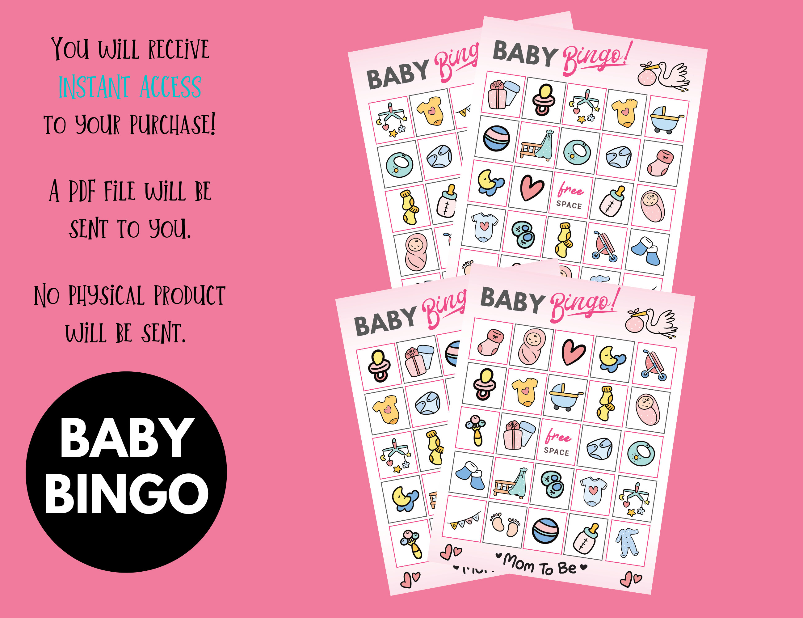 Baby Shower Bingo Printable, Baby Girl Bingo Printable, Baby Shower ...