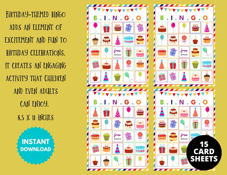 Printable Birthday Bingo Cards, Fun Party Board Game for Kids, Happy ...