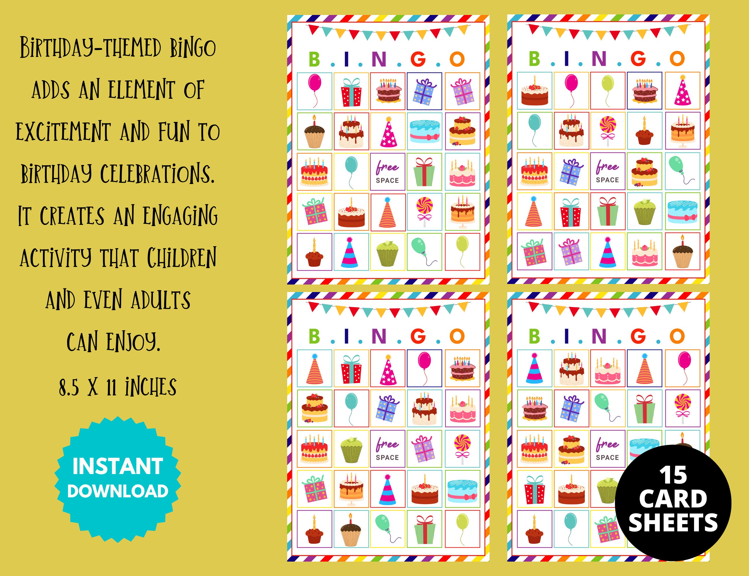 Printable Birthday Bingo Cards Fun Party Board Game for Kids - Etsy