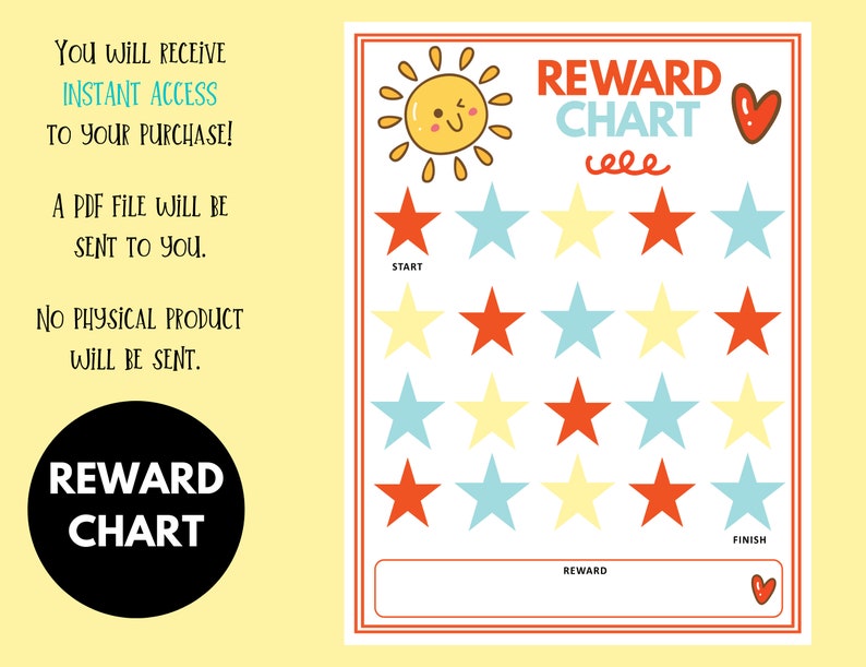Sunshine Reward Chart for Kids, Printable Sun & Stars Behavior Chart ...