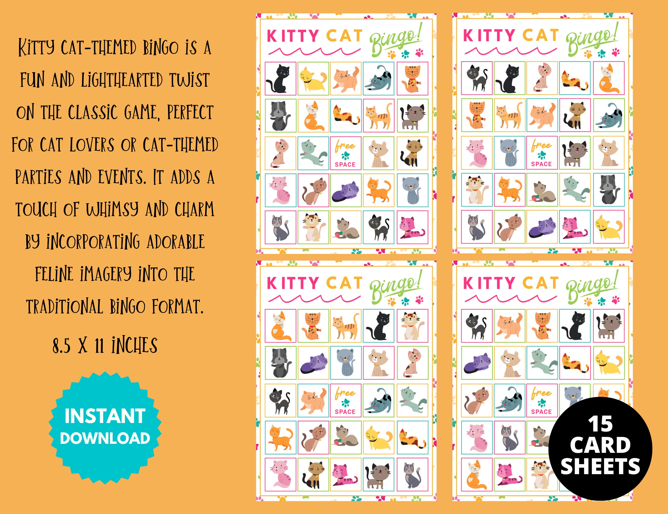 Kitty Cat Bingo Cards, Purrfectly Fun Kitten Activities Gift, Birthday ...