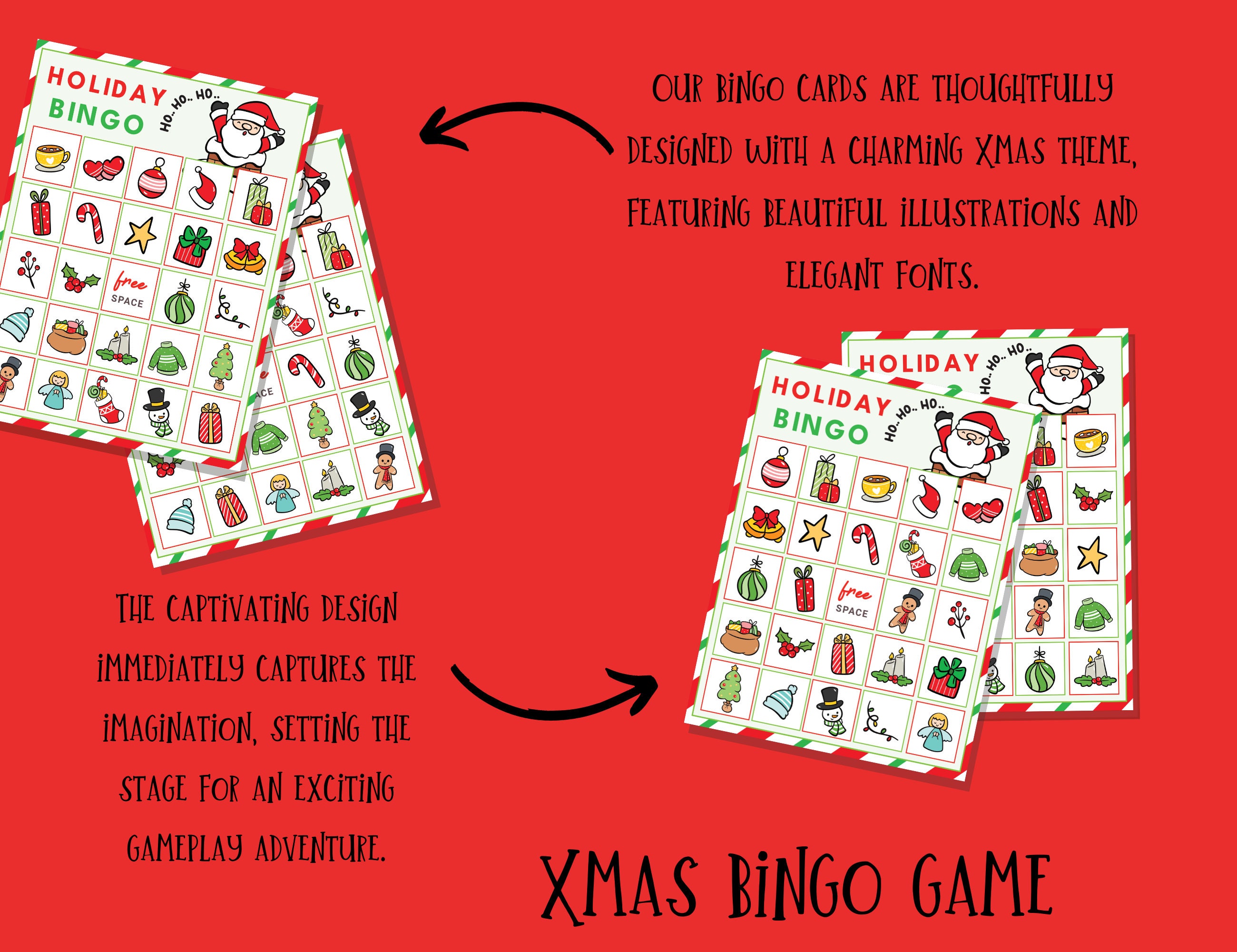 Christmas Bingo Cards, Printable Holiday Party Game, Fun Festive Winter ...