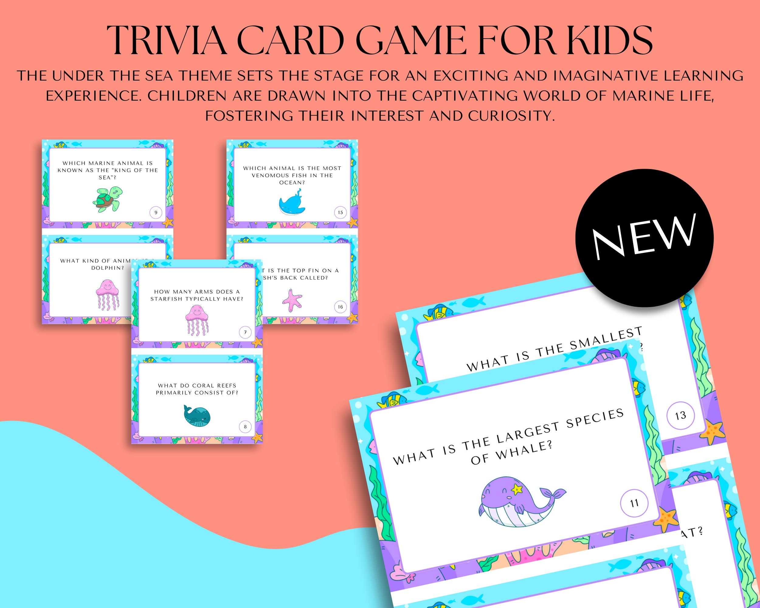 Under the Sea Trivia Cards Set, Trivia Game Printable, Trivia Night ...