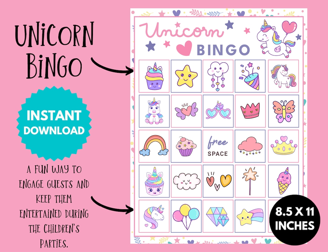 Unicorn Bingo Cards, Printable Unicorn Birthday Game, Magical Party ...